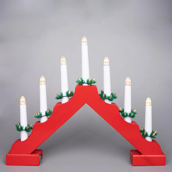 Wooden Red LED Candle Bridge Christmas Decor
